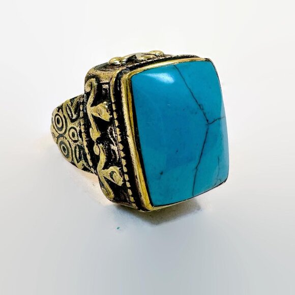 Jewelry | Vintage Turquoise Ring Middle Eastern Afghan Brass Statement ...